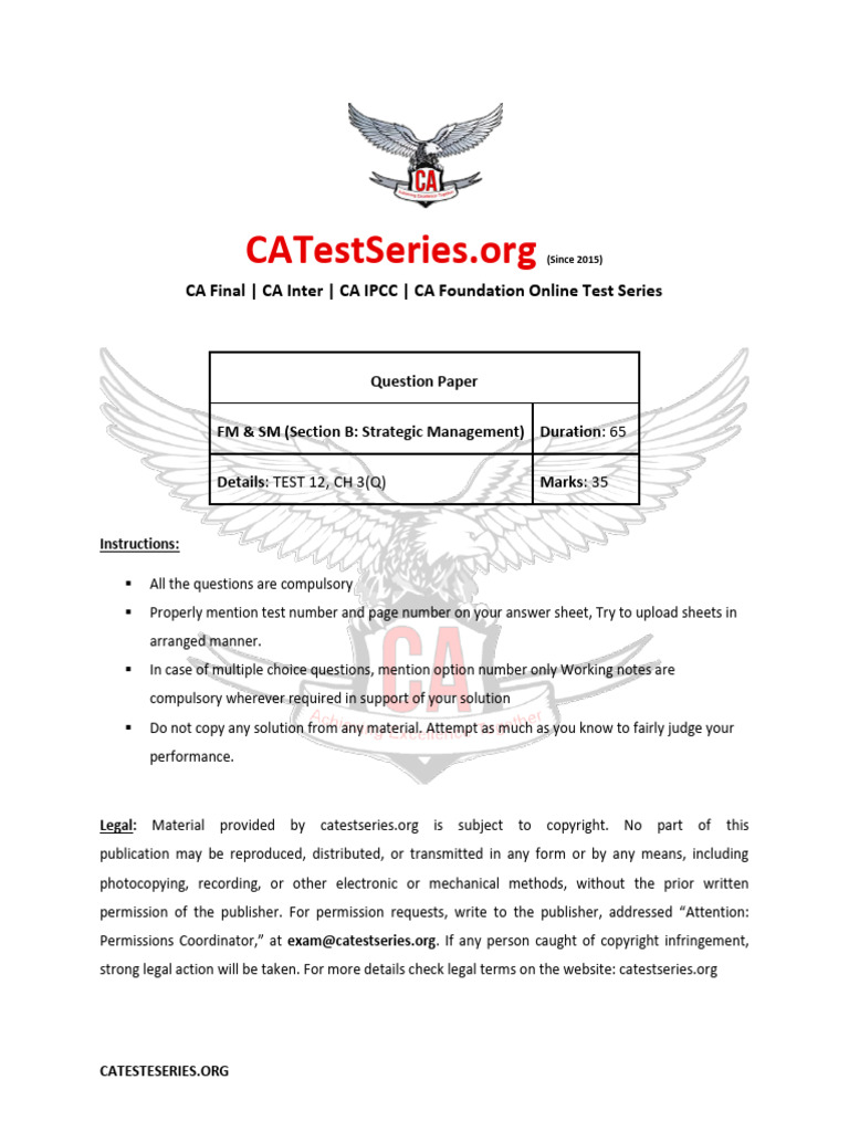 Test Series Test Papers Inter FM SM Section B Strategic Management Sept ...