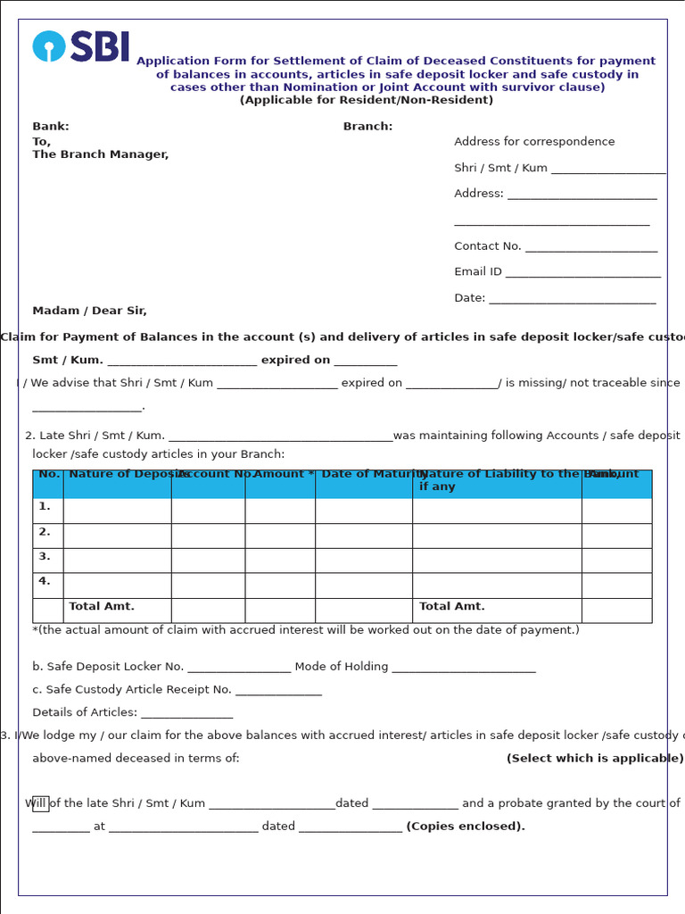 SBI Deceased Claim Settlement Form | PDF | Common Law | Justice