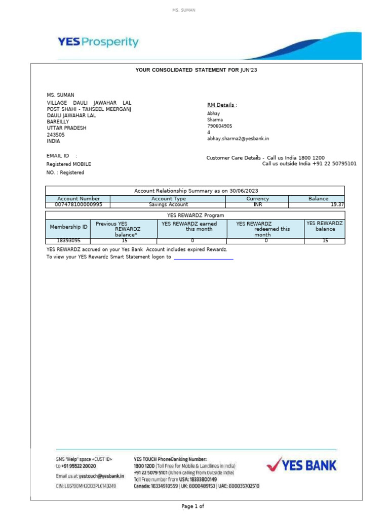 Yes Bank Consolidated Statement Guide | PDF | Debit Card | Online Banking