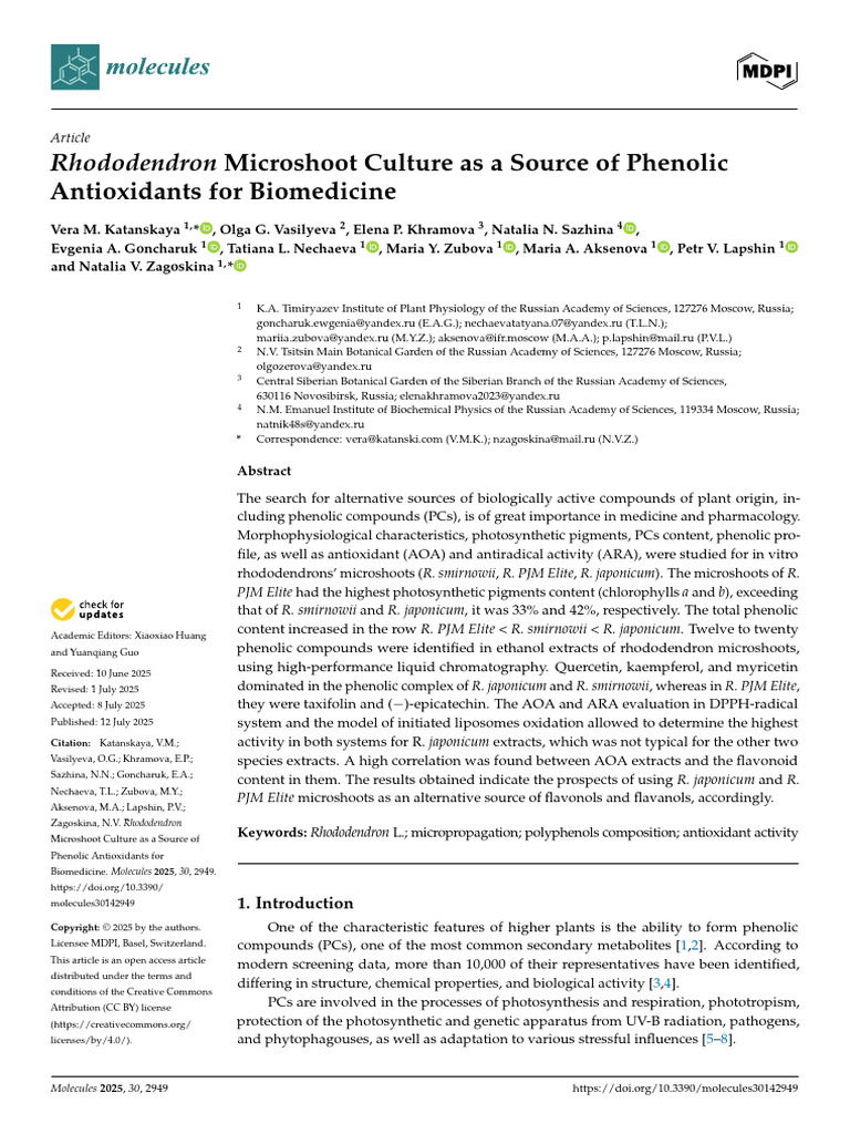 Rhododendron Microshoot Culture As A Source of Phe | PDF | Biology | Botany