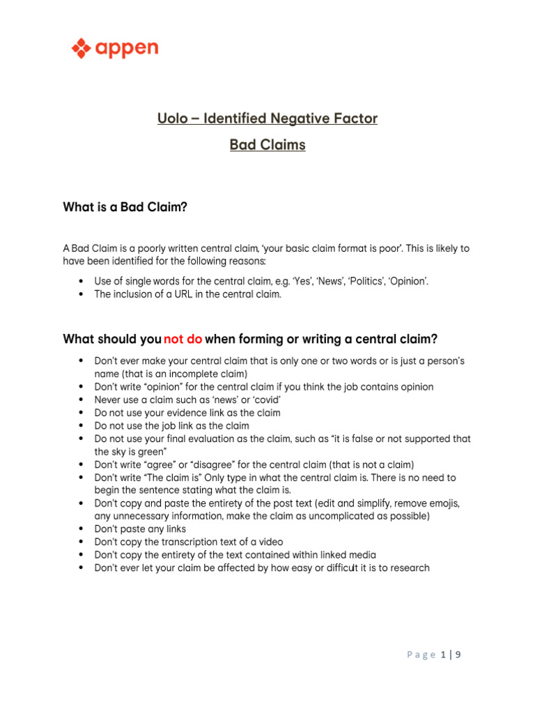 Uolo Negative Factor - Bad Claims | PDF