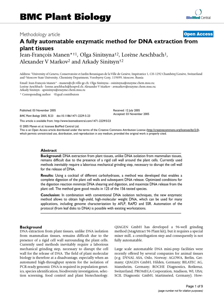Manen - A Fully Automatable Enzymatic Method For DNA Extraction From ...