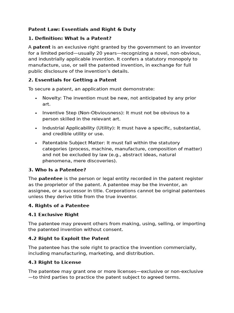 Patent Law Rights and Duty | PDF | Patent | Glossary Of Patent Law Terms