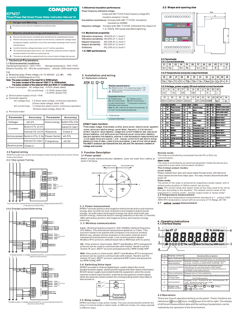 KPM37 Three Phase Rail Smart Power Meter Instruction Manual V4.4-2025.3 | PDF | Power Supply ...
