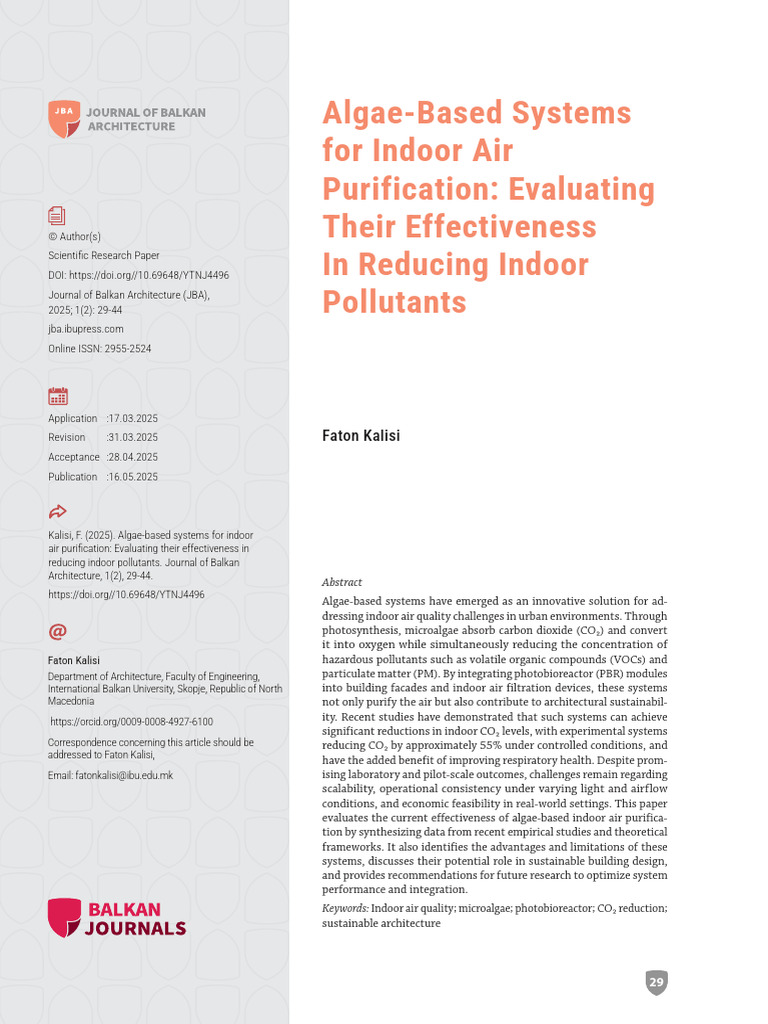 Algae Systems for Indoor Air Purification | PDF | Air Pollution | Green ...