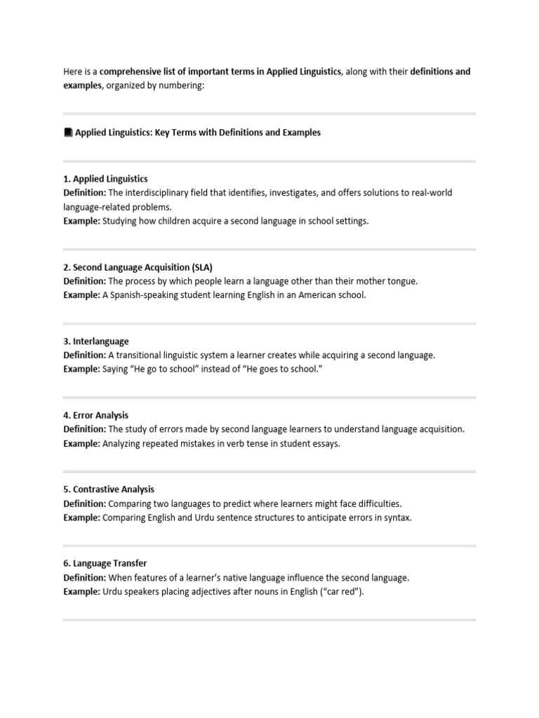 Key Terms in Applied Linguistics | PDF | Second Language Acquisition ...