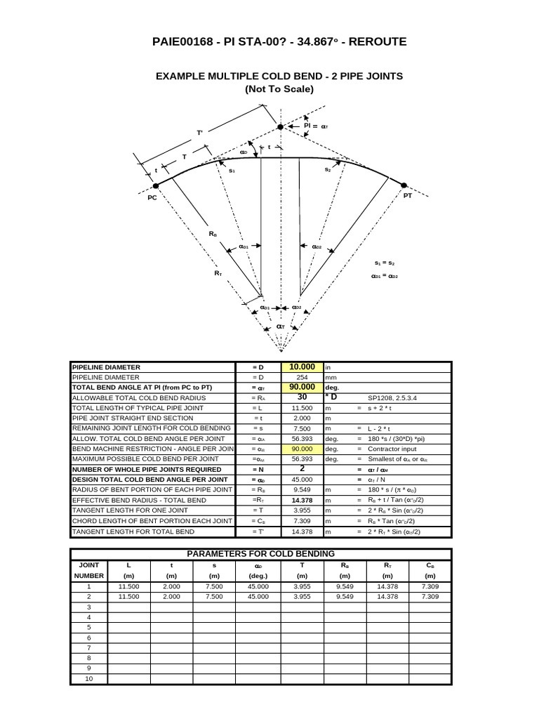 Cold Bending Calculations for Pipe Joints | PDF | Angle | Geometry