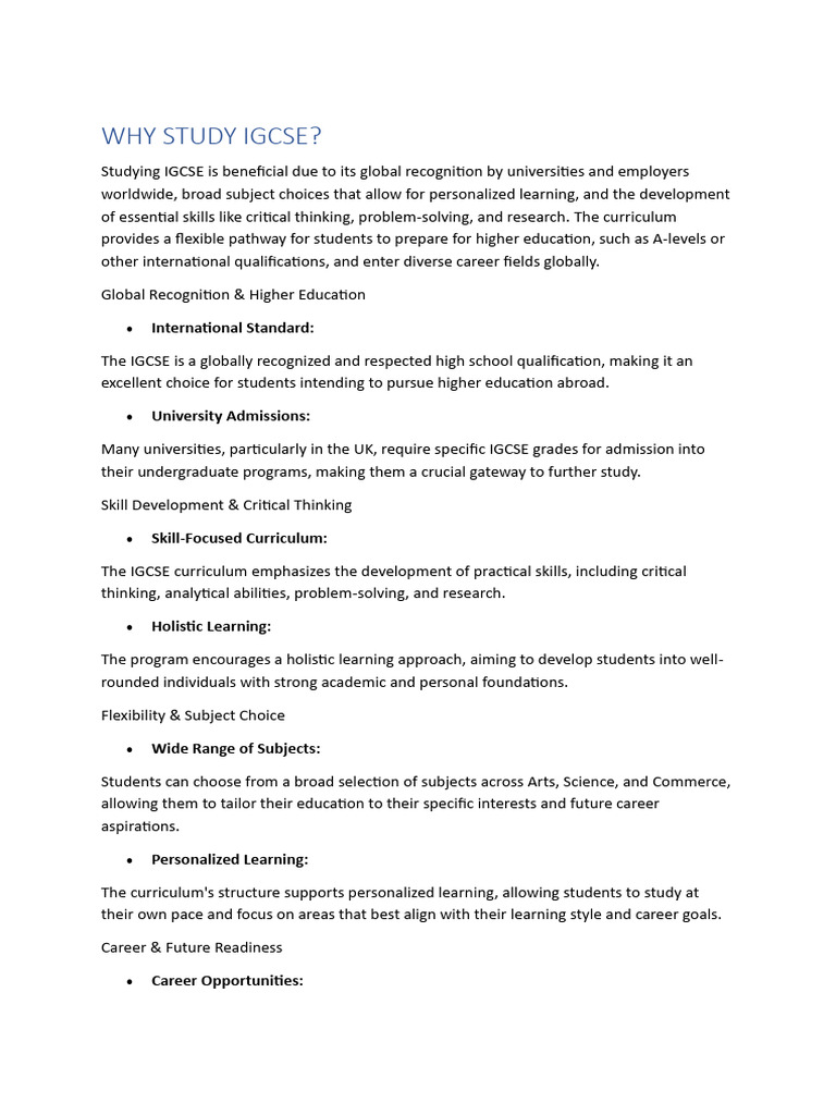 Why Study Igcse | PDF