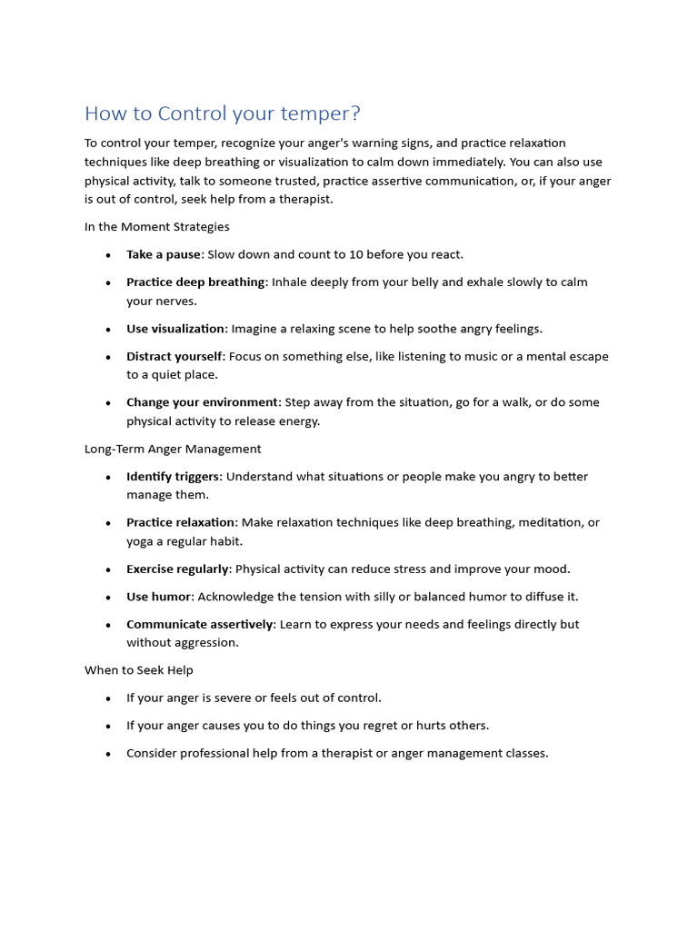 How To Control Your Temper | PDF