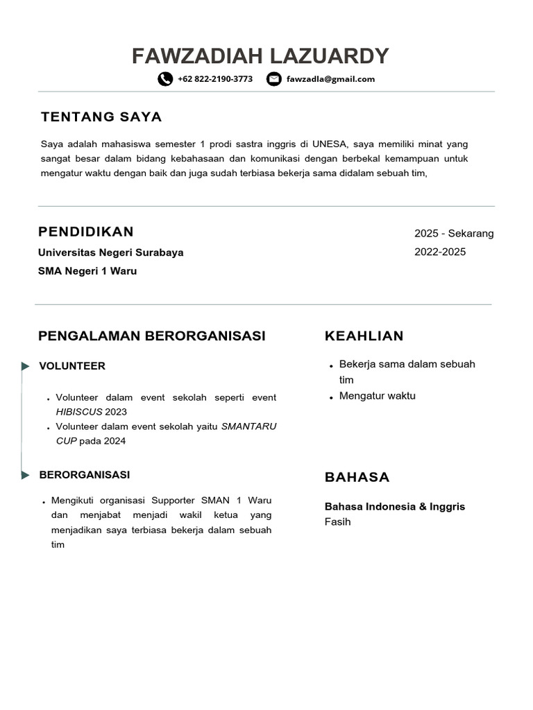 Putih Dan Hijau Modern Professional CV Lamaran Kerja Sales Resume | PDF