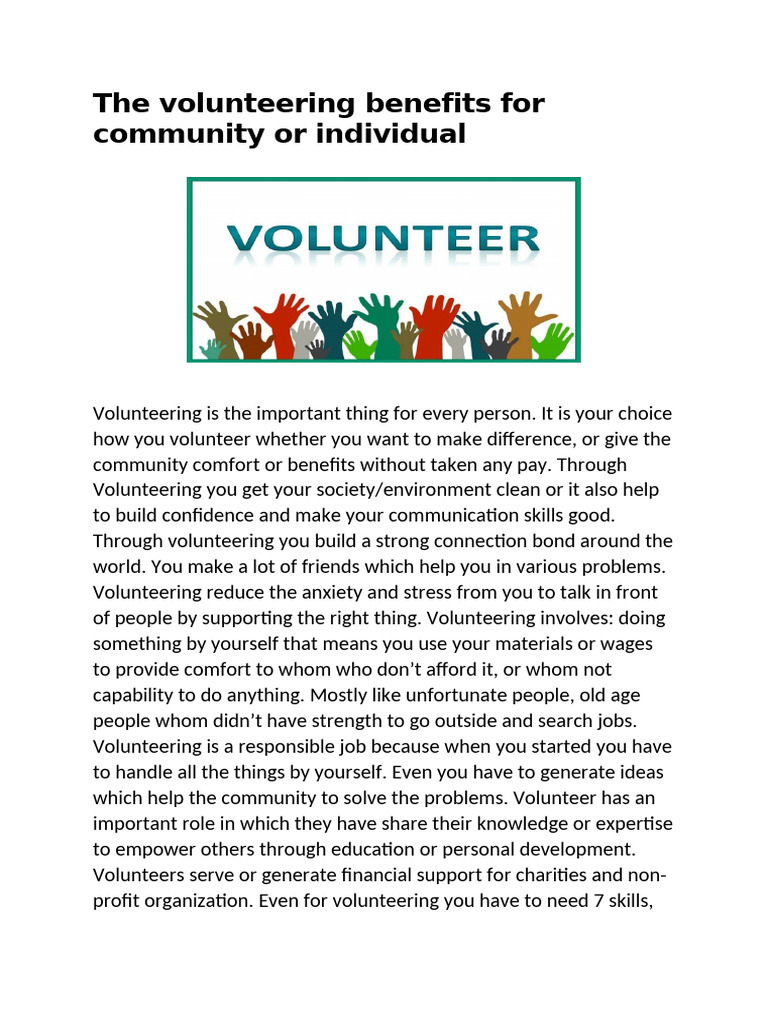 The Volunteering Benefits For Community or Individual | PDF
