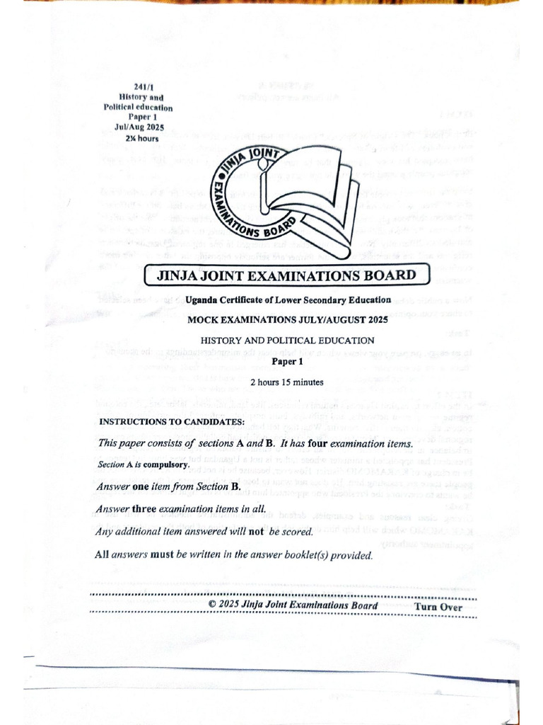 S.4 Hist JJEB Mock 2025 | PDF