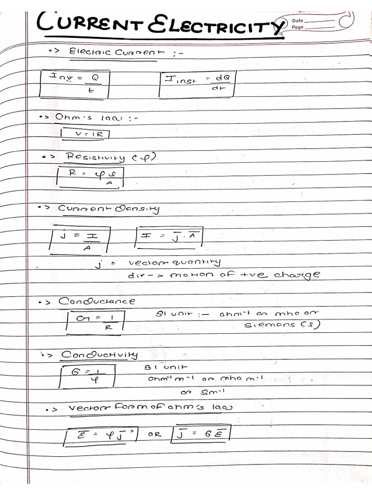 Current Electricity Formulas | PDF