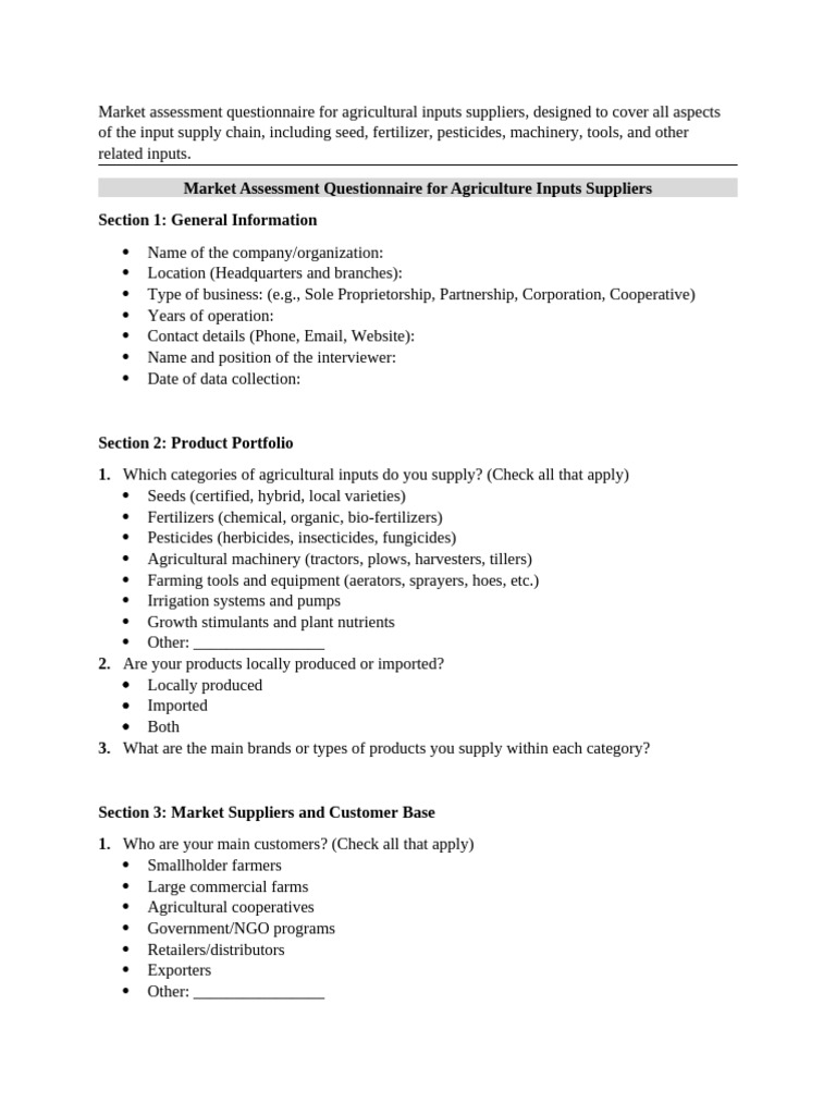 Agricultural Inputs Supplier Assessment | PDF | Agriculture | Supply Chain