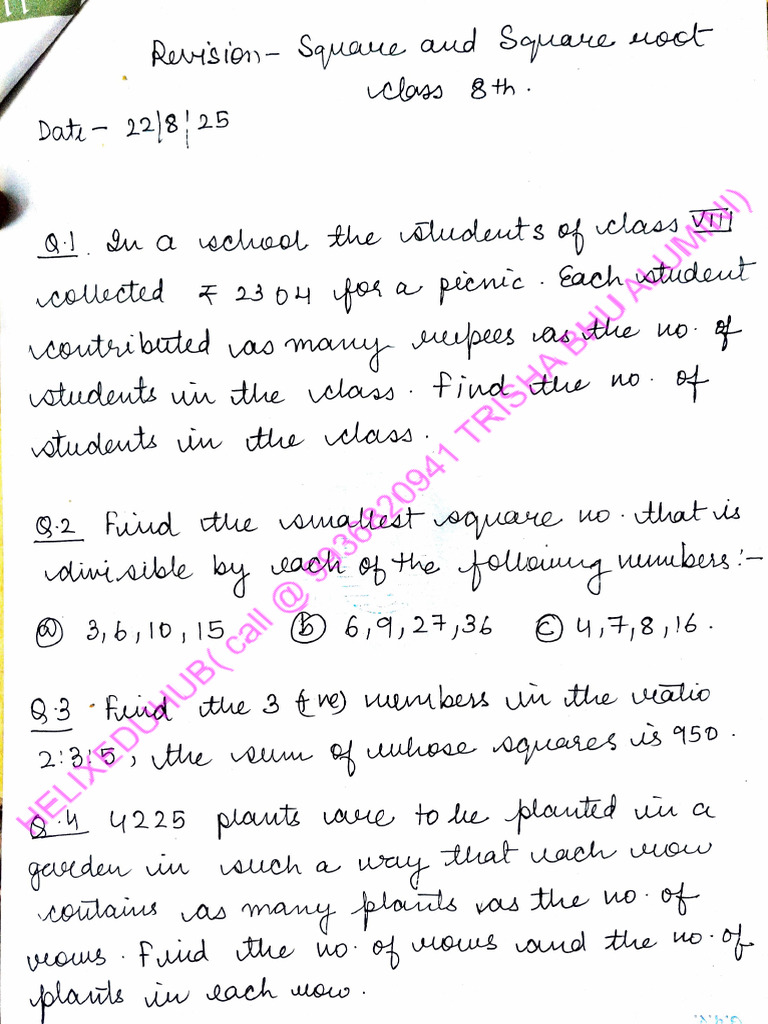 Assignment - Square and Square Root | PDF