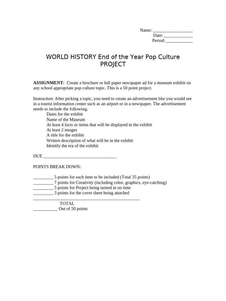 World History End of Year Project v3 | PDF