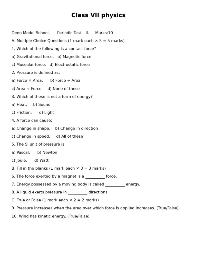 Class VII Physics | PDF