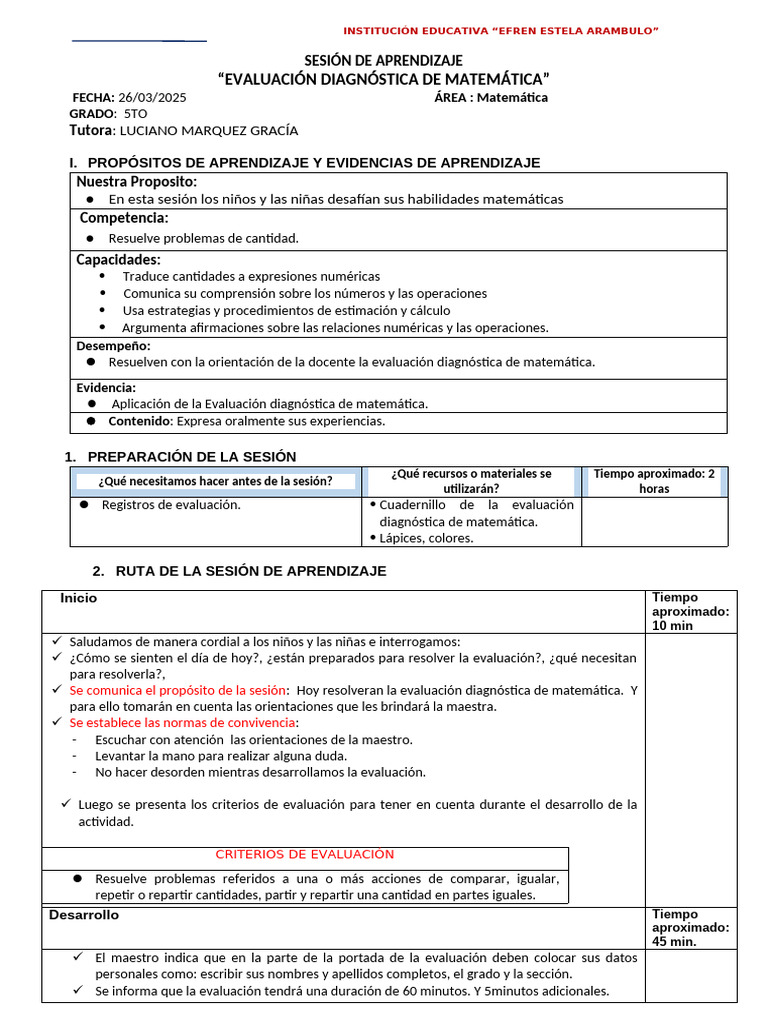 Aplicacionde Prueba Diagnostica de Matema | PDF | Aprendizaje | Matemáticas
