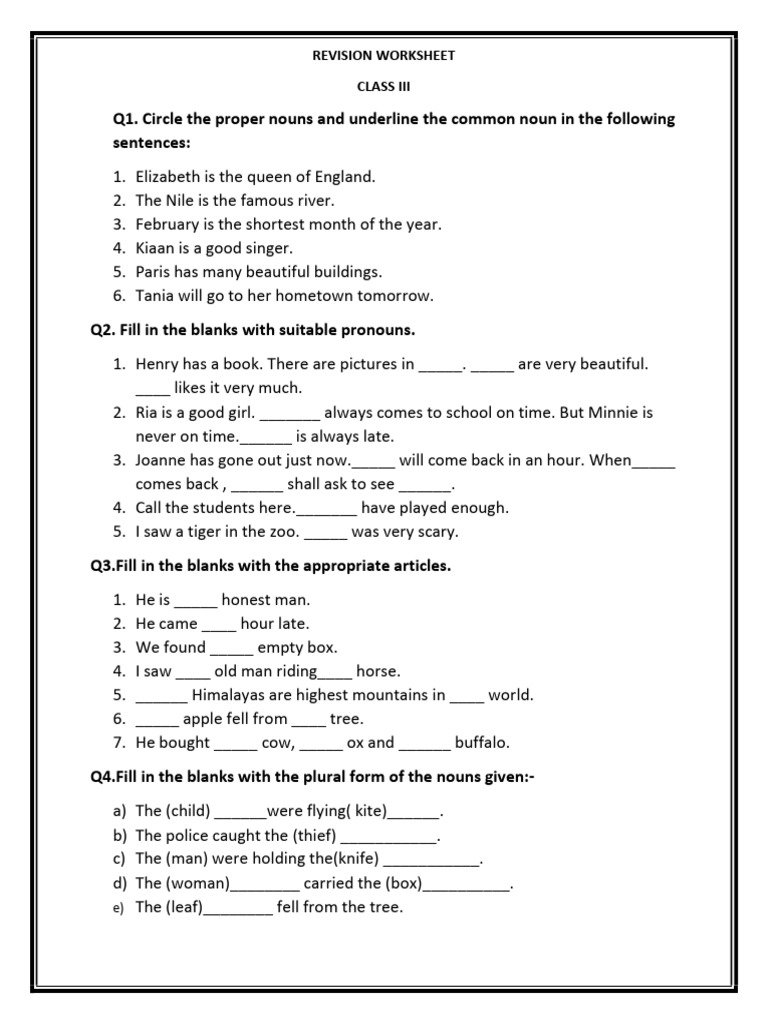 Class-3 English Worksheet1 | PDF