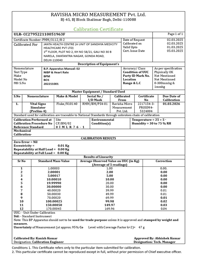Calibration Certificate | PDF | Calibration | Measurement