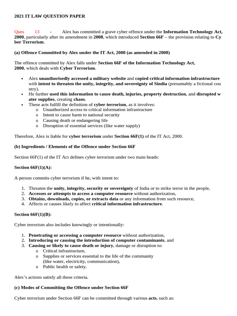 2021 It Law Question Paper | PDF | Cybercrime | Cryptography