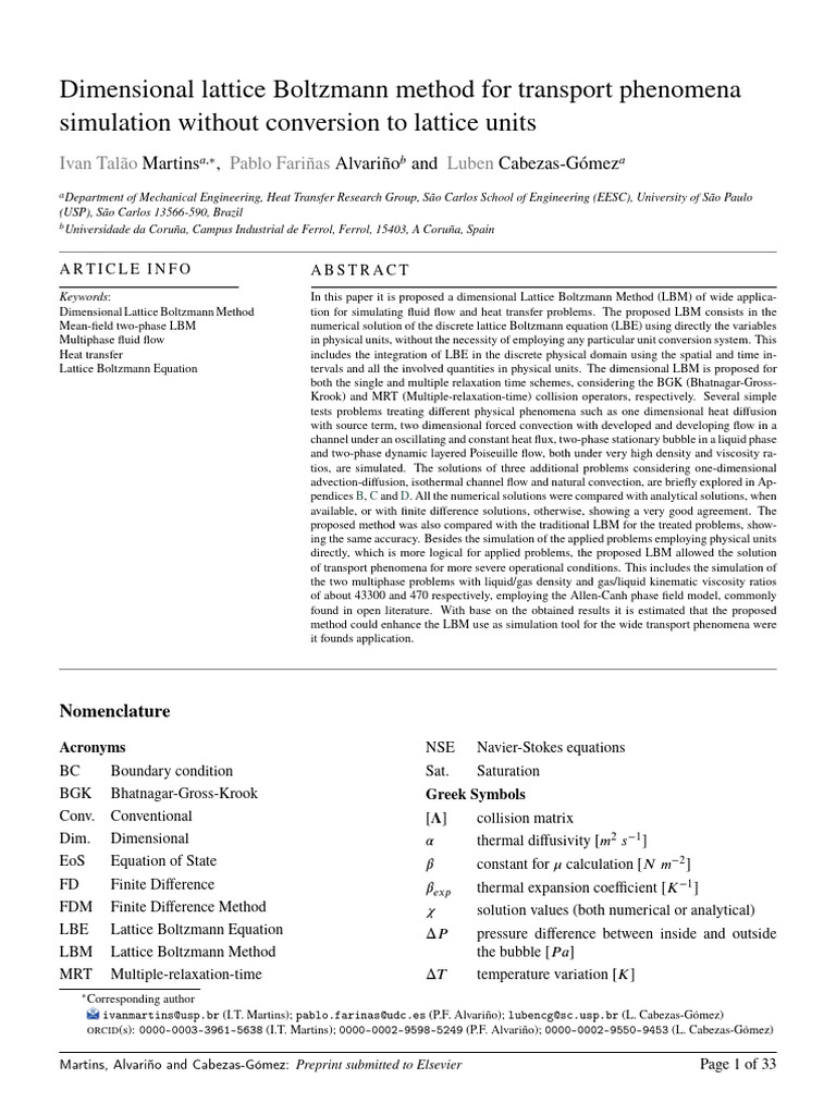 Dimensional Lattice Boltzmann Method for Transport Simulation | PDF ...