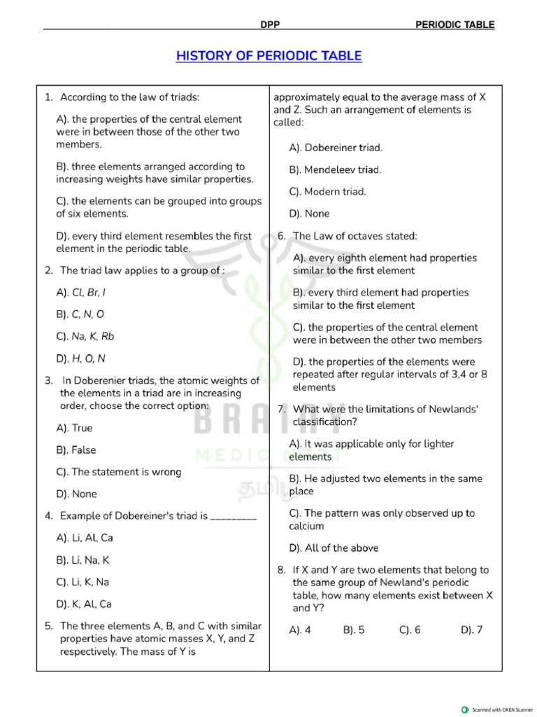 Periodic Table Dpp 1 | PDF