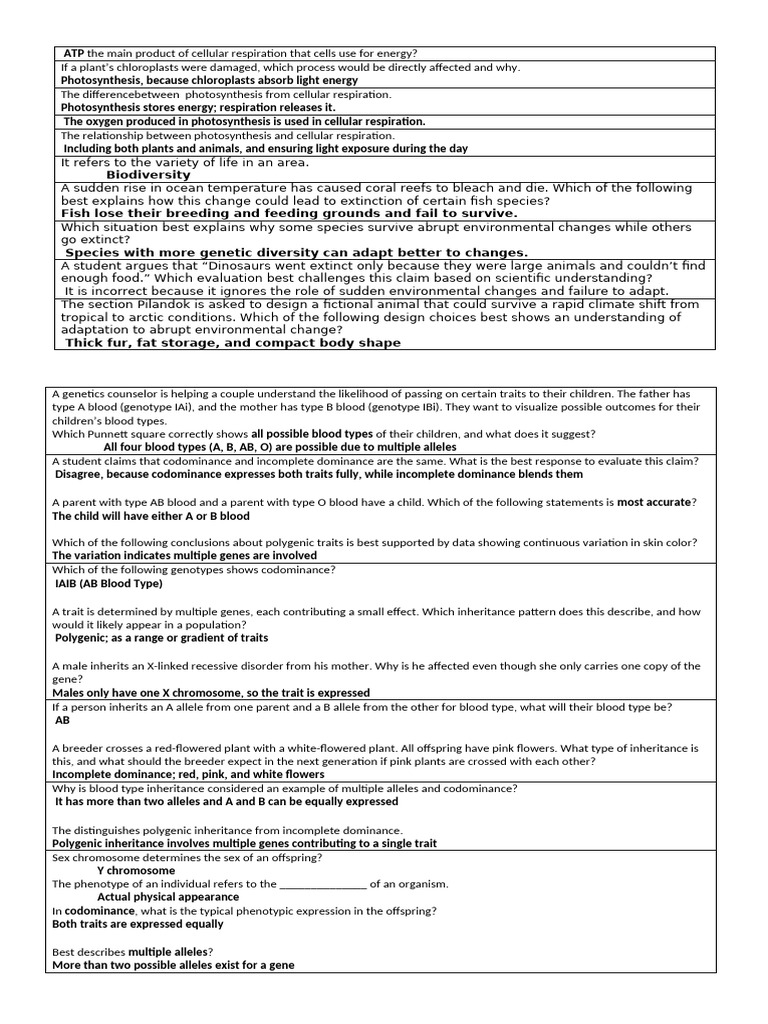 Q1 EXAM Review | PDF | Dominance (Genetics) | Circulatory System