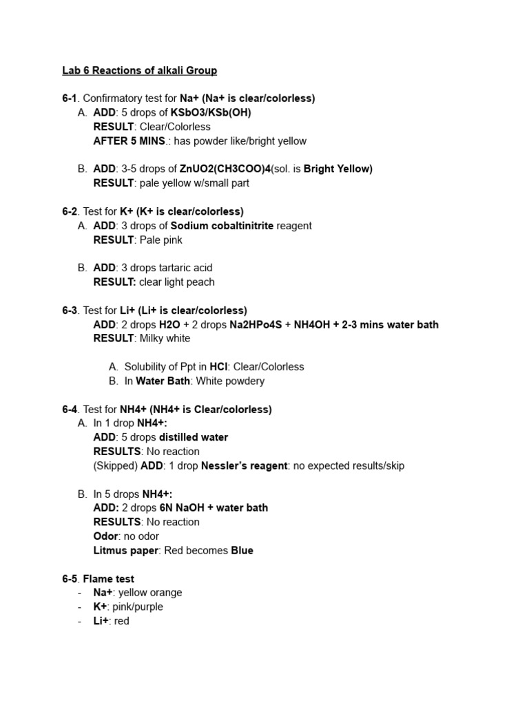 Alkali Group Reactions Lab Guide | PDF | Materials | Atoms