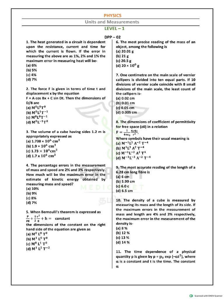 Units and Measurements DPP 2 | PDF