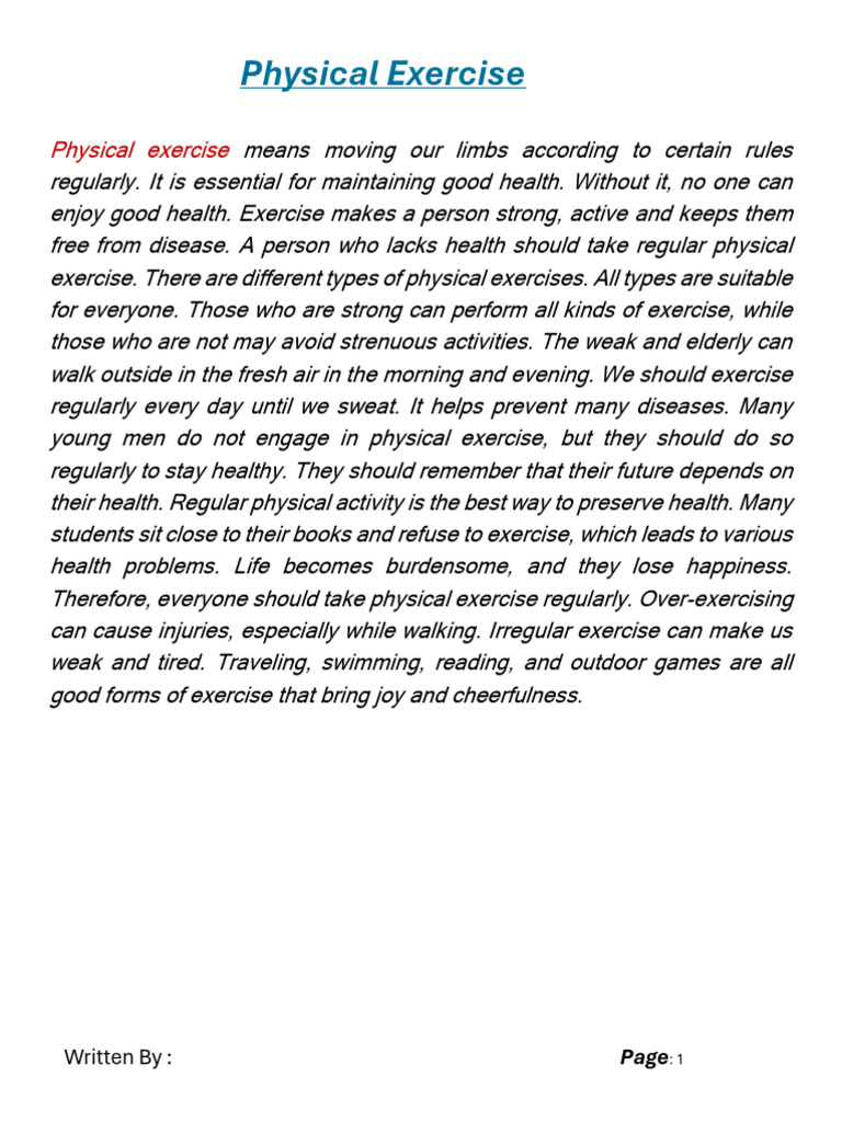 Importance of Regular Physical Exercise | PDF