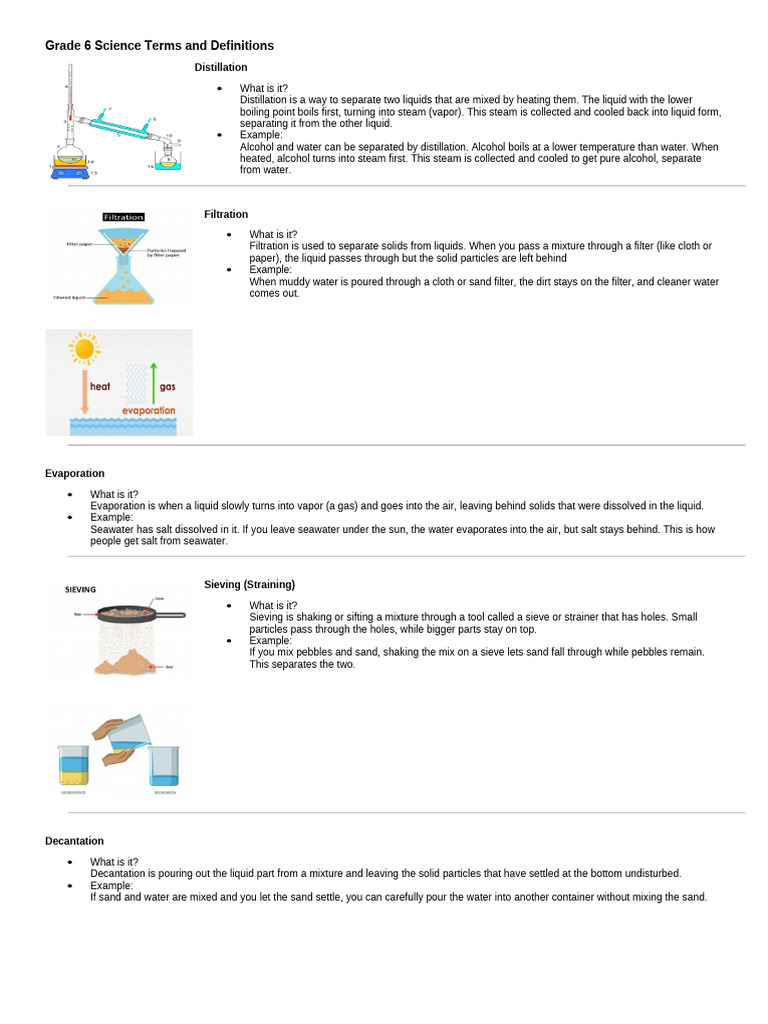 Grade 6 Science Terms and Definitions | PDF | Filtration | Waste