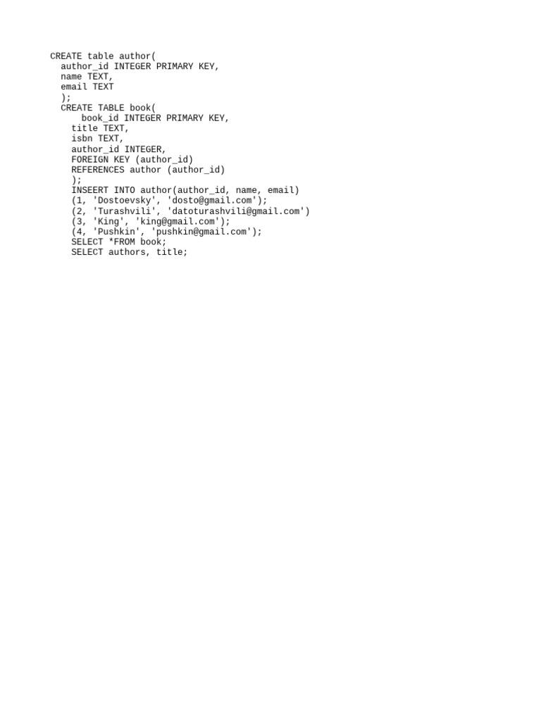 SQL Table Creation for Authors and Books | PDF