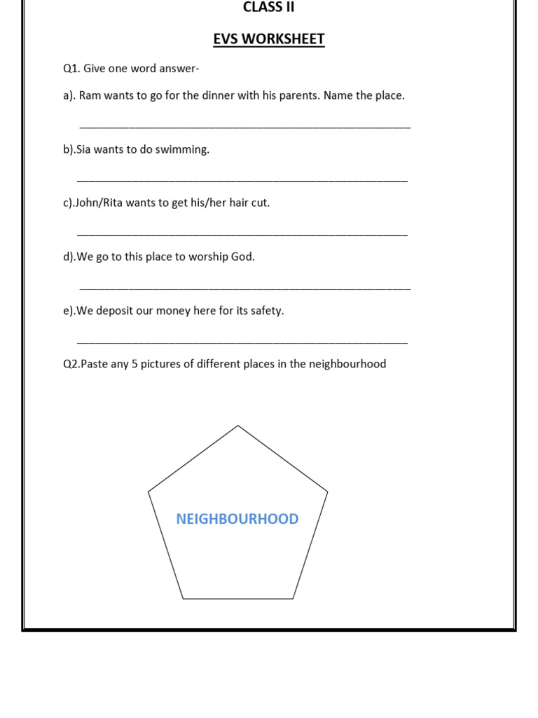 CBSE Class 2 EVS Practice Worksheets (66) - Neighbourhood - 0 | PDF
