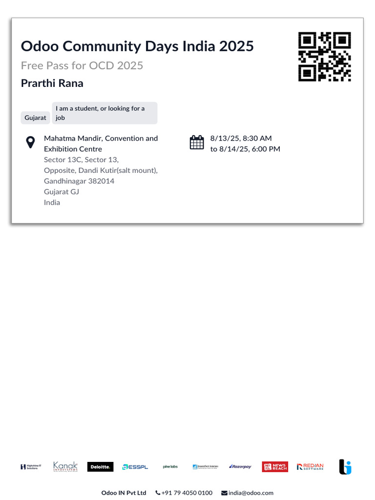 Tickets - Odoo Community Days India 2025 (13!08!2025 08-30-00 ...