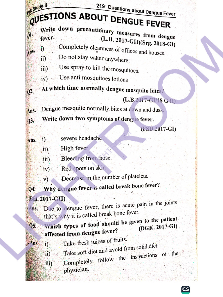LR Dengue Fever Imp Questions | PDF