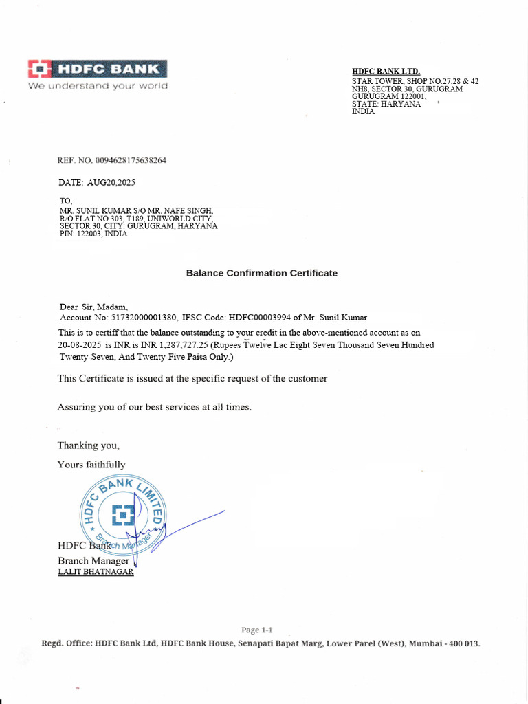 Bank Statement Balance Certificate 1 | PDF