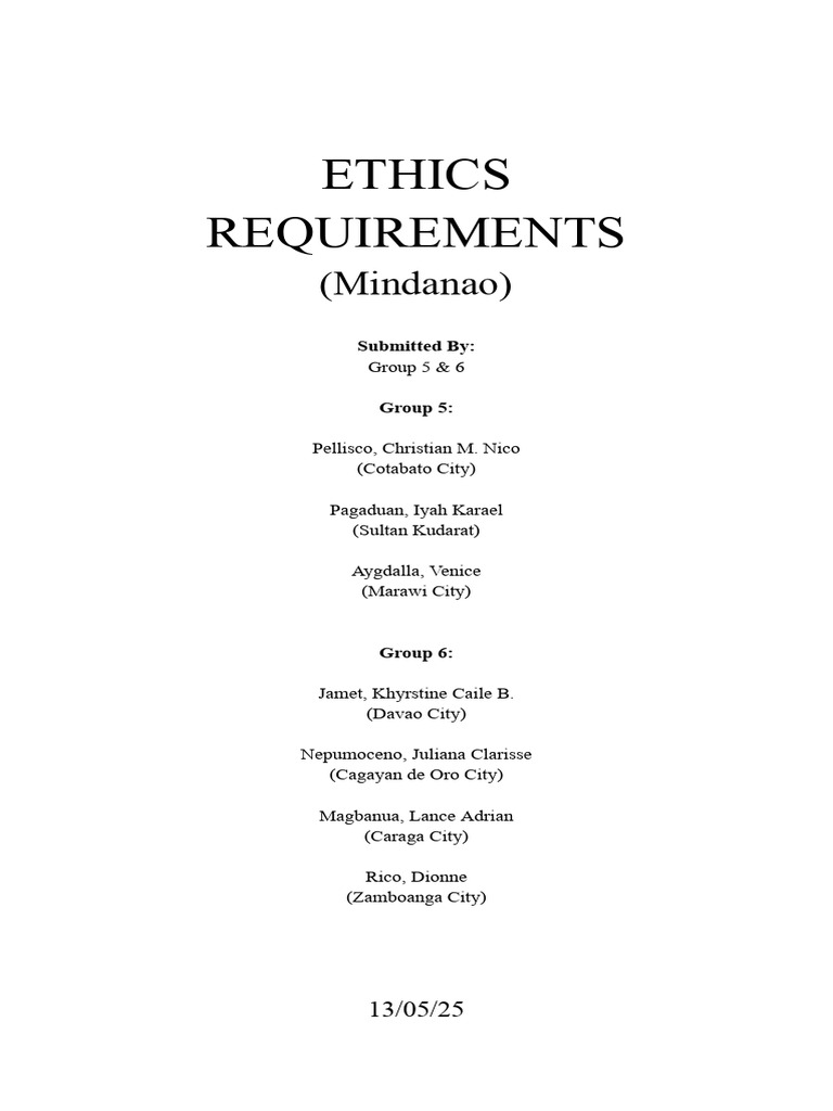 Mindanao Ethics Requirements Overview | PDF