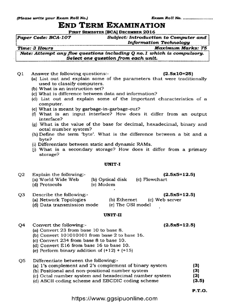 Ggsipu Bca 1 Sem Introduction To Computer and Information Technology ...