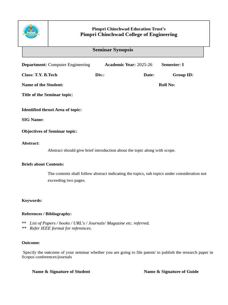 Seminar Synopsis Guidelines for Students | PDF