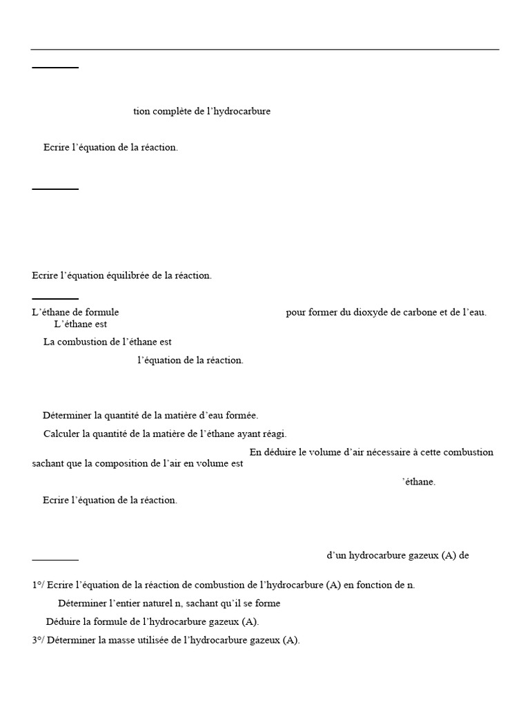 Exercice sur les hydrocarbures et combustions | PDF