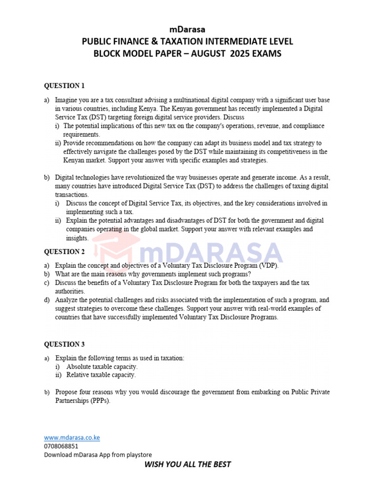 mDarasa PFT BLOCK MODEL PAPER FOR AUGUST 2025 (2) | PDF | Taxes | Expense