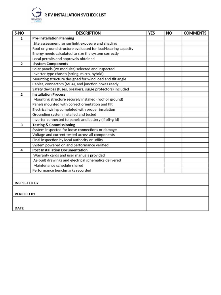 Solar PV Installation Checklist | PDF
