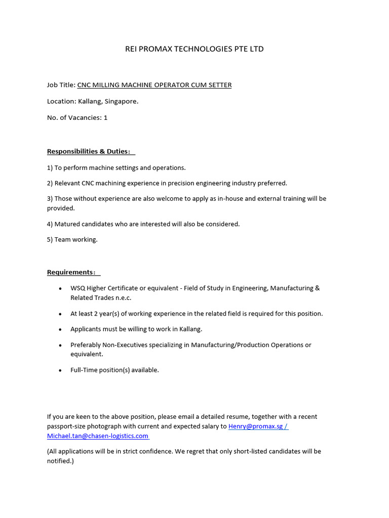 CNC Milling Machine Operator Cum Setter | PDF