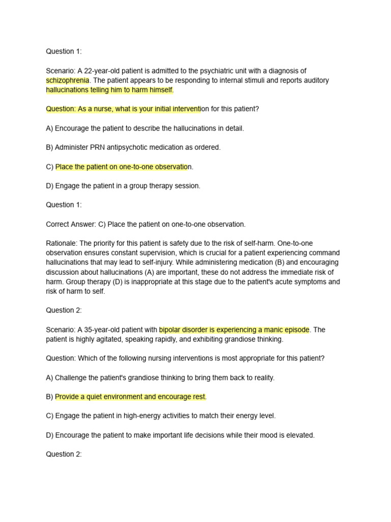 25 Questions Psychiatric Nursing | PDF | Psychological Trauma ...