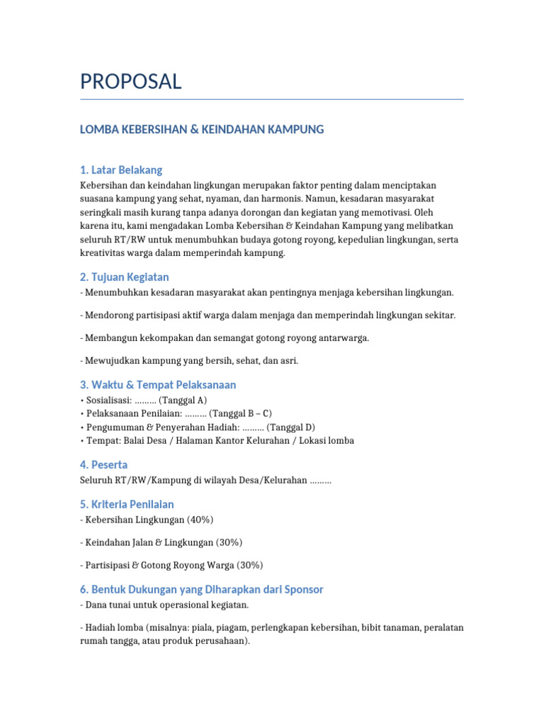 Proposal Lomba Kebersihan Keindahan Kampung | PDF