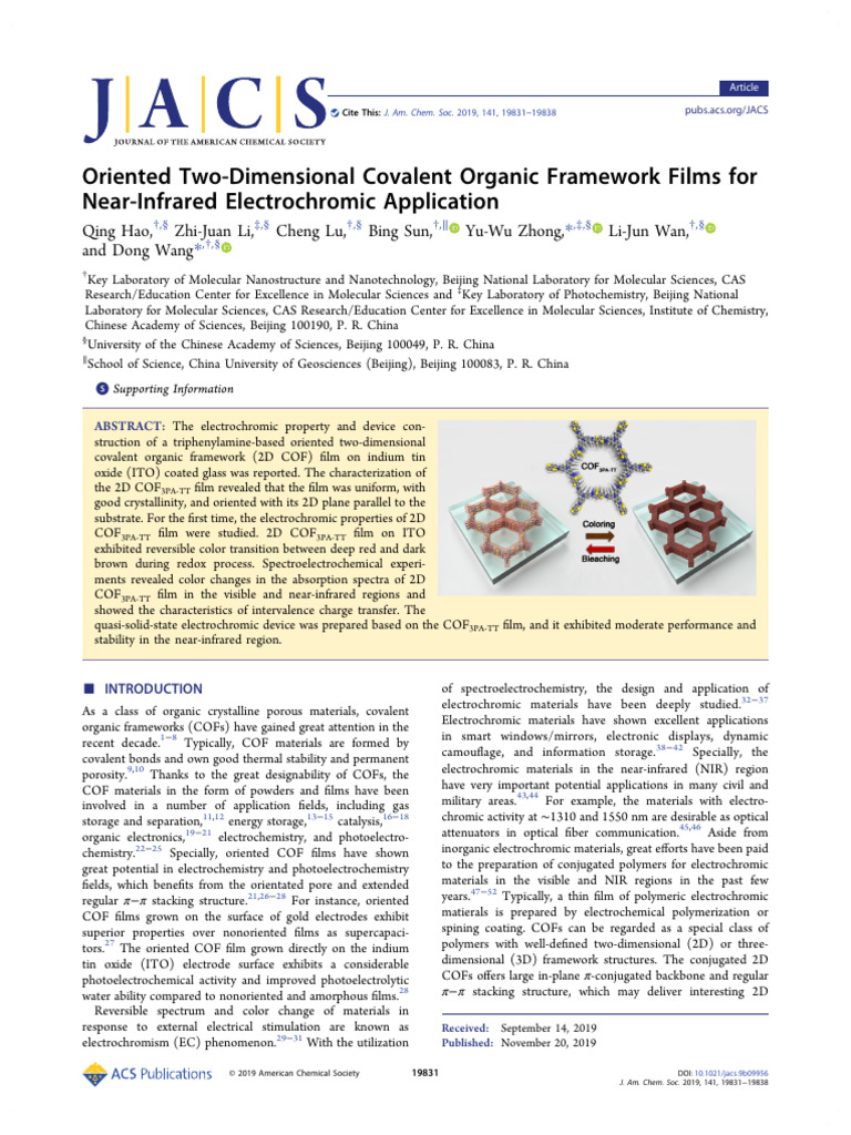 2D COF Films for Near-Infrared Electrochromism | PDF | Materials ...