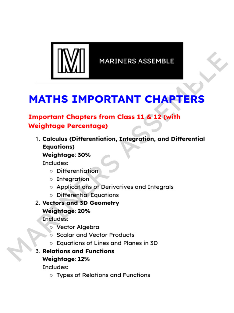 Key Maths Chapters & Weightage Guide | PDF | Equations | Determinant