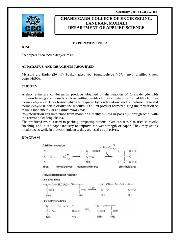 Urea Formaldehyde Resin Preparation Guide | PDF | Formaldehyde | Urea