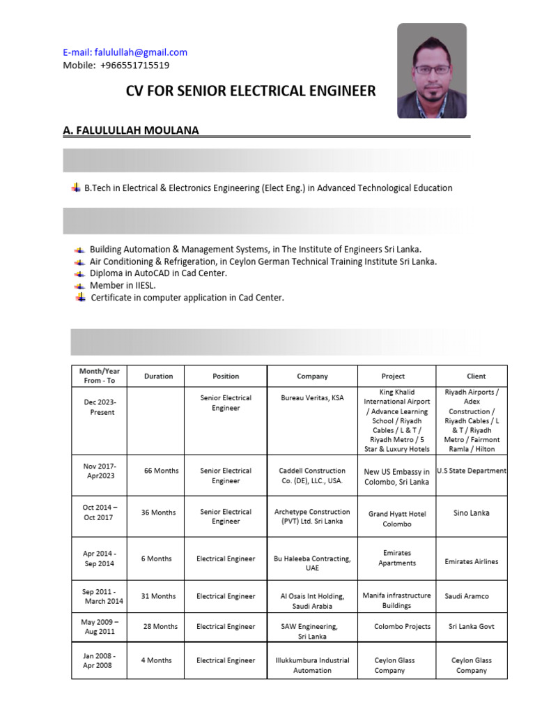 Senior Electrical Engineer CV | PDF | Electricity | Electrical Engineering